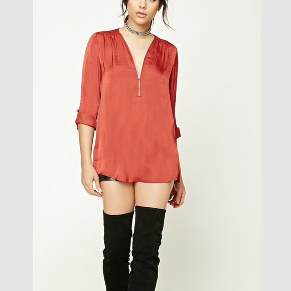 Tops | Satin Zip Up Top | Poshmark